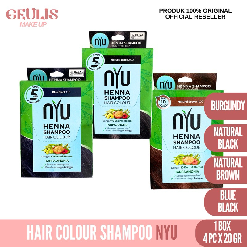 Jual NYU Henna Shampoo Hair Colour Tanpa Amonia 1 Box isi 4pc Cat ...