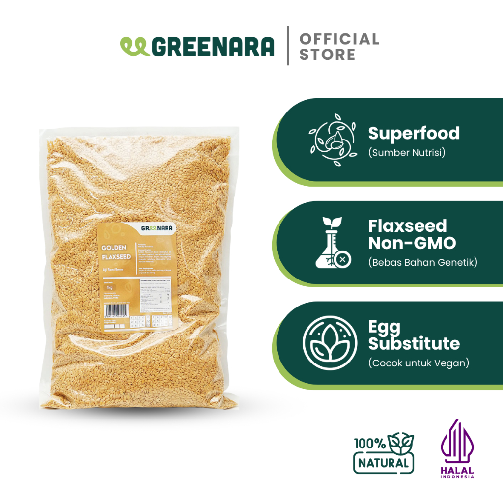 Jual Greenara Biji Rami Emas 1 Kg / Golden Flaxseed BIJI UTUH dan BUBUK ...