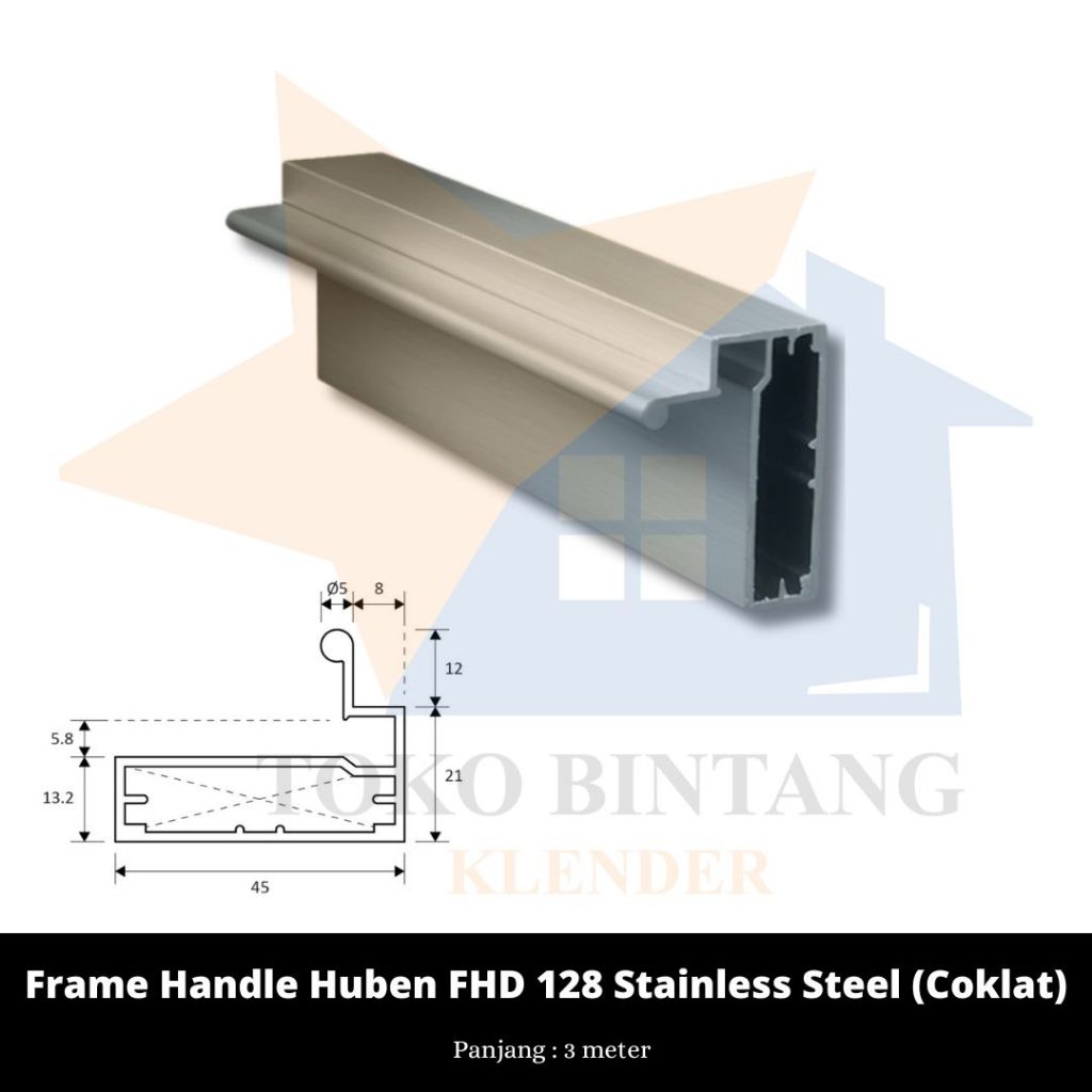 Jual Profil Aluminium Frame Handle Huben FHD 128 Stainless Steel ...