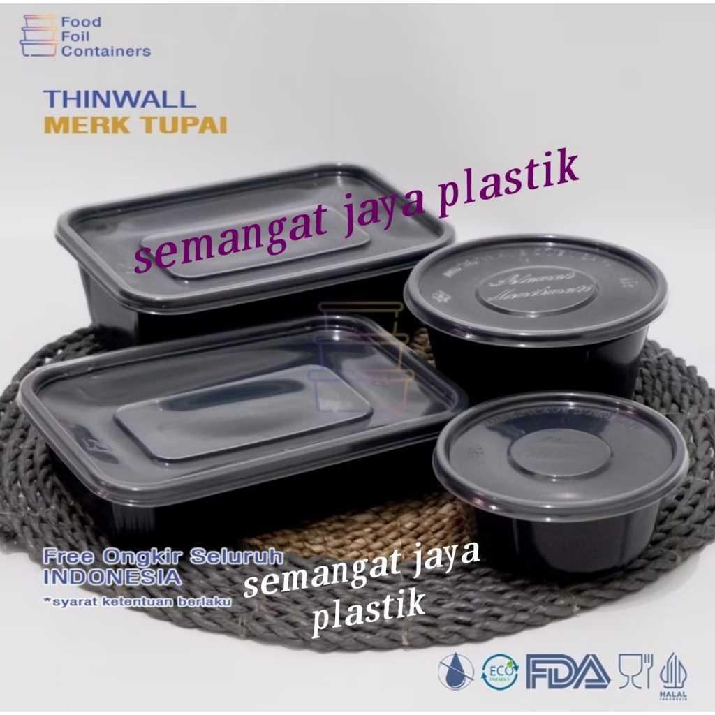 Jual thinwall bowl hitam +tutup uk 200ml , 400ml isi 25set | Shopee ...
