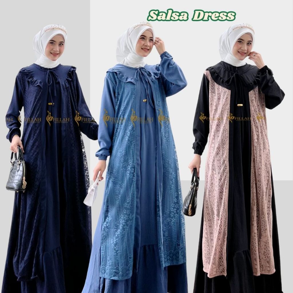 Jual Salsa Dress Gamis Wanita Gamis Modern Crinkle Premium Gamis Pesta Mix Brukat Gamis Elegant ...