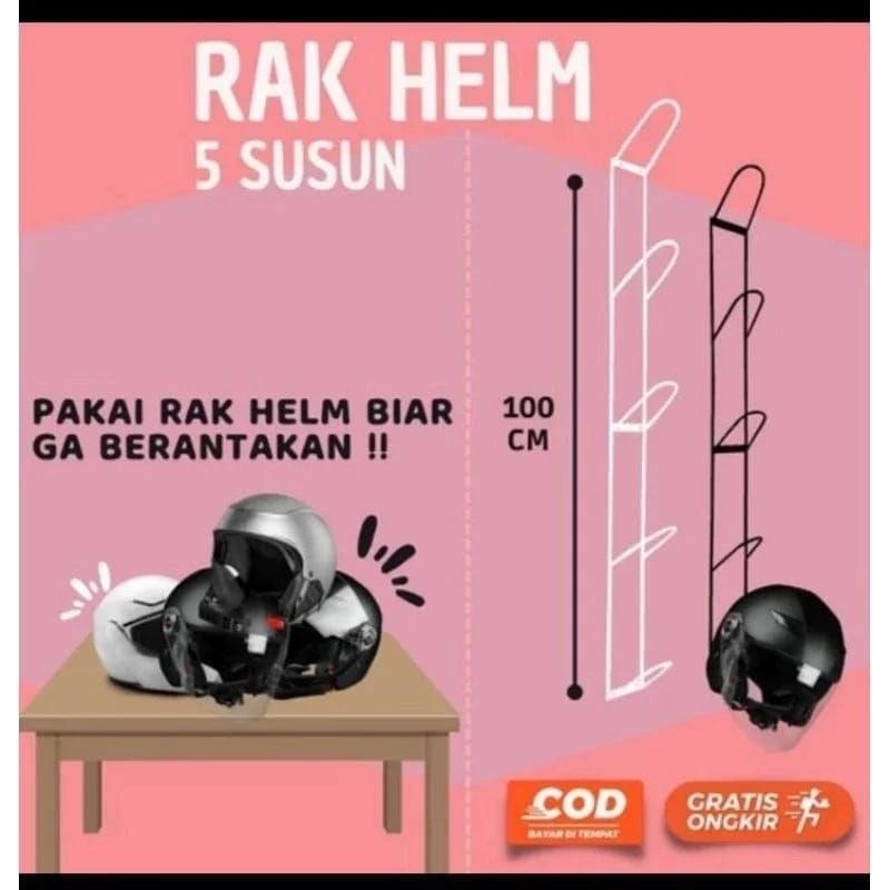 Jual RAK HELM TEMPEL DINDING 5 SUSUN Gantungan Helm Tempat Penyimpanan ...