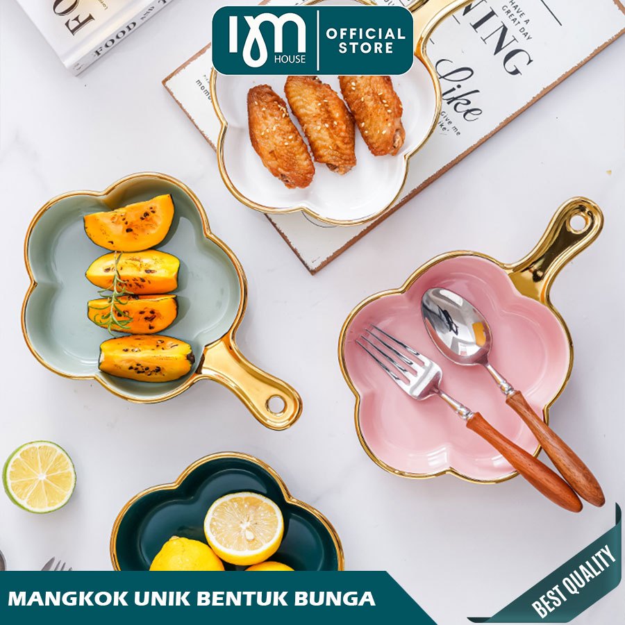 Jual Mangkuk Bentuk Bunga Model Tangkai Pegangan List Gold/ Mangkok ...