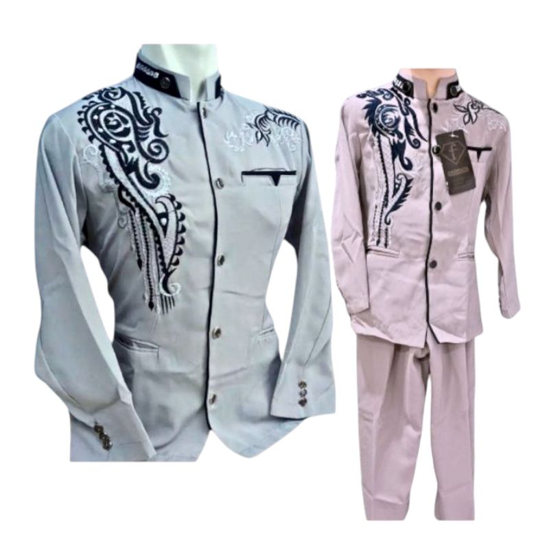 Jual Jasko Couple Dewasa dan Anak Anak Motif Bordir Abu Abu Lengan ...