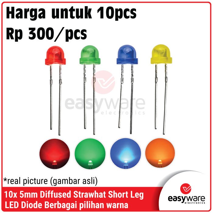 Jual 10pcs 5mm LED Straw Hat Diffused Color Lens Red Green Blue Yellow ...