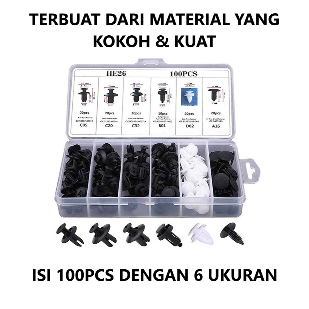 Jual Baut Rivet Mobil 100PCS Universal Klip Bumper Baut Body Plastik ...