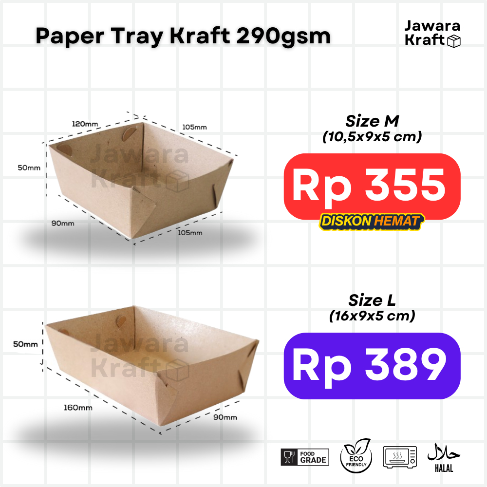 Jual Paper Tray Kraft 290gsm Laminasi - S M L XL - PE Food Grade ...