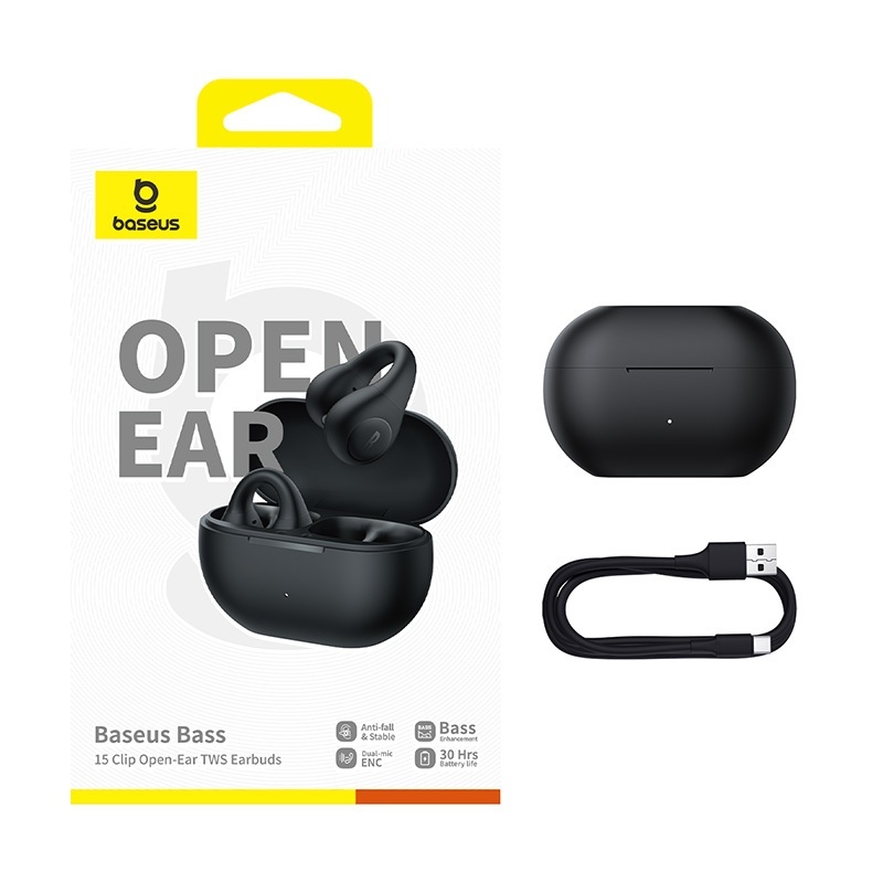 Jual BASEUS Bass 15 Clip Open-Ear True Wireless Earbuds ORIGINAL BLACK ...
