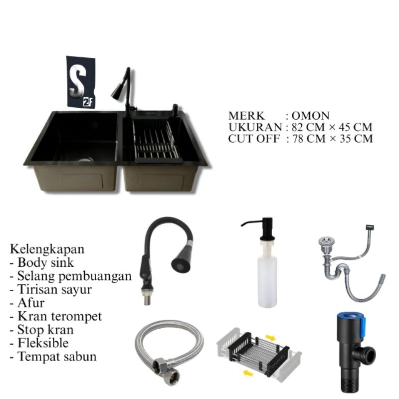 Jual kitchen sink omon/ bak cuci piring 8245 black | Shopee Indonesia
