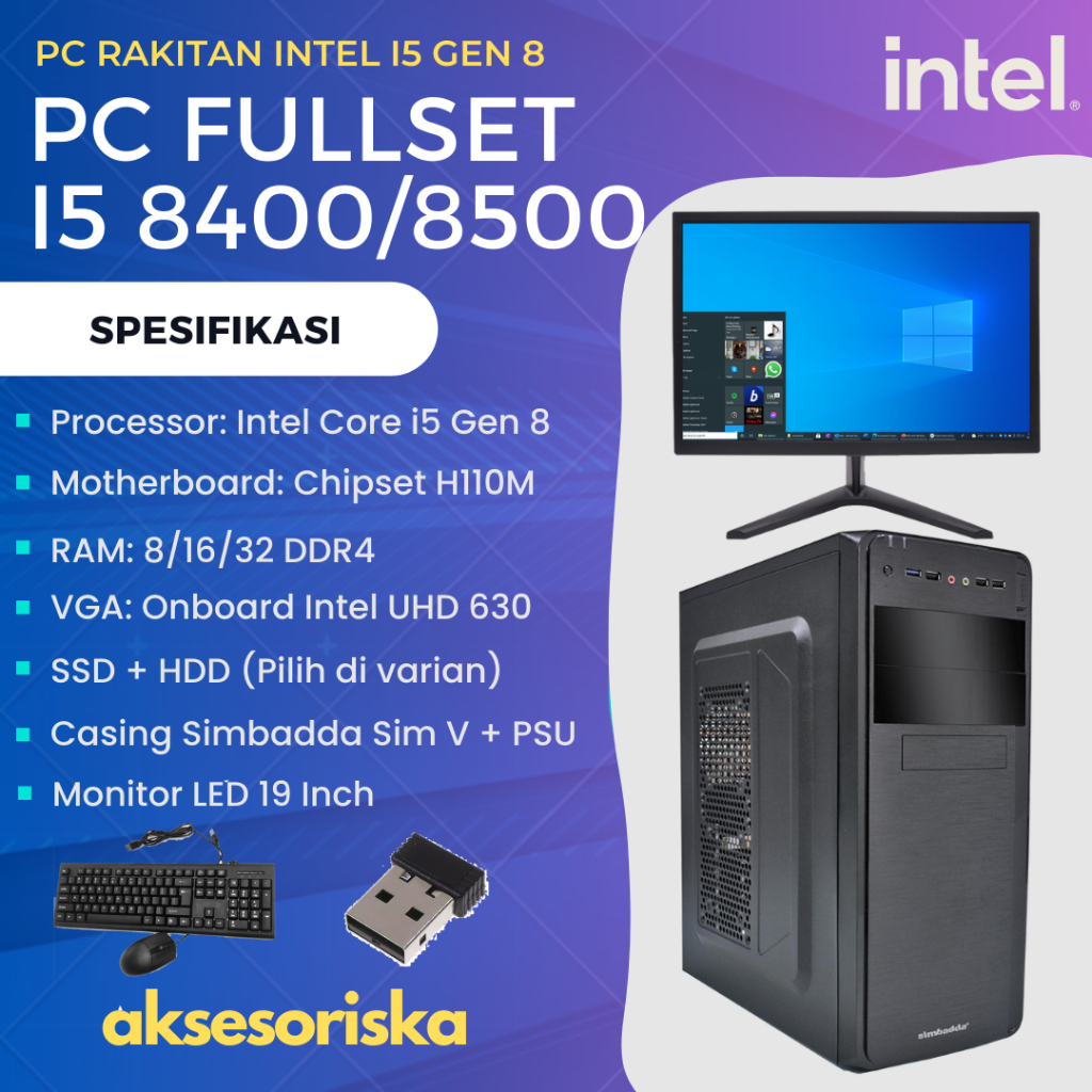 Jual PAKET LENGKAP PC RAKITAN KOMPUTER KANTOR Intel Core i5 8500 MONITOR LED 19" PC Rakitan i5 ...