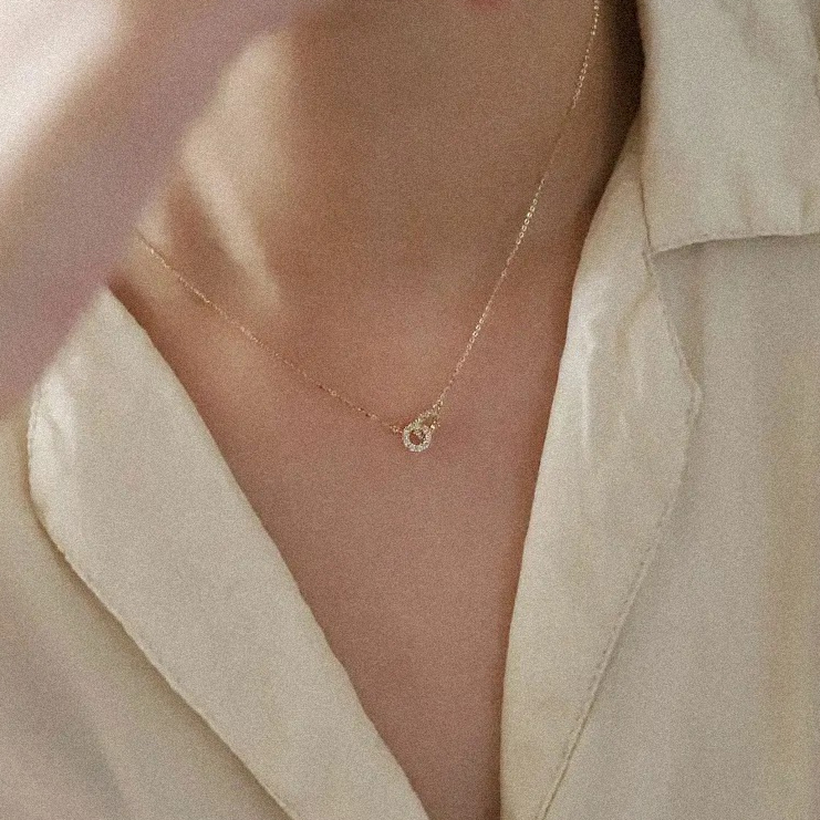 Jual Double Pave Tiny Ring Dainty Necklace — 14K Gold Plated S925 Sterling Silver Kalung Anti ...