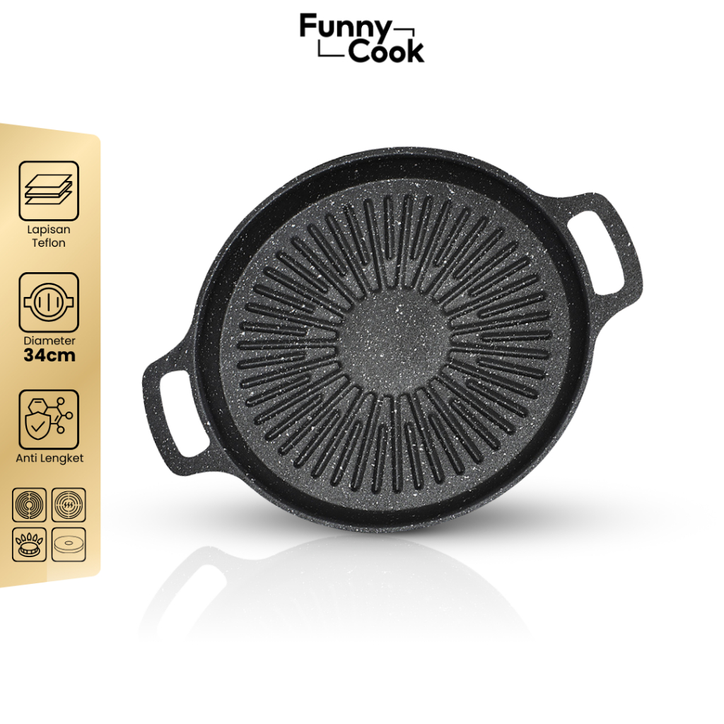 Jual FUNNYCOOK Grill Pan 34 CM Wajan Pemanggang Bulat Panggangan BBQ ...