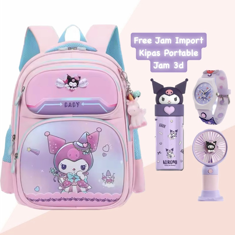 Jual Tas Ransel Sekolah Sanrio Baby Kuromi 7in1 Paket Lengkap Jam Botol ATK Kipas Karakter ...