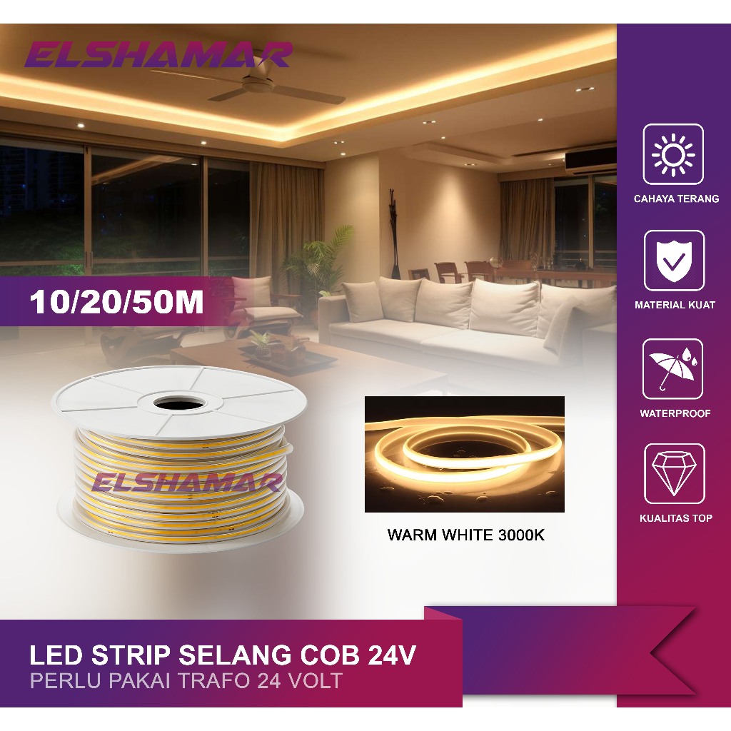 Jual Lampu LED Strip COB 24V 10M 20M 50M Super Terang, Tahan Lama ...