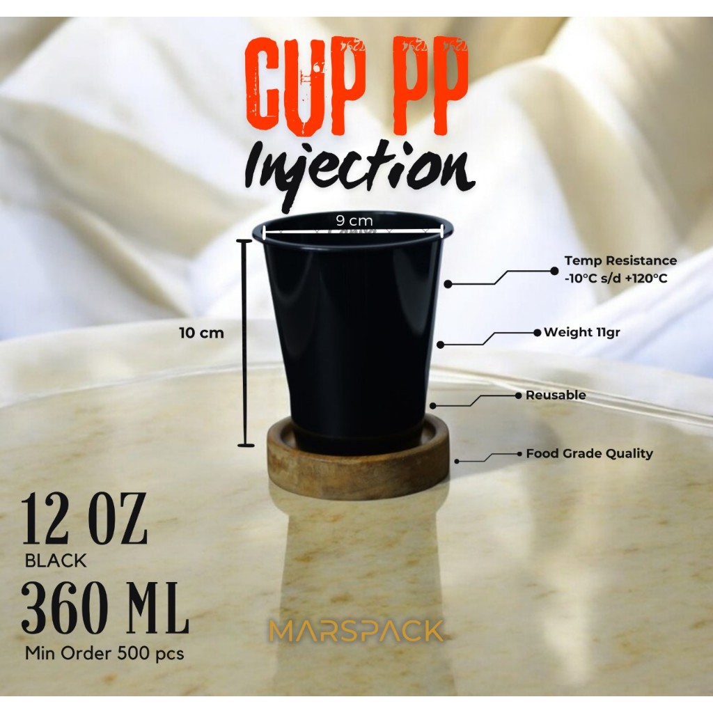 Jual Cup Injection PP Black 12oz 360ml - Cup Only | Shopee Indonesia