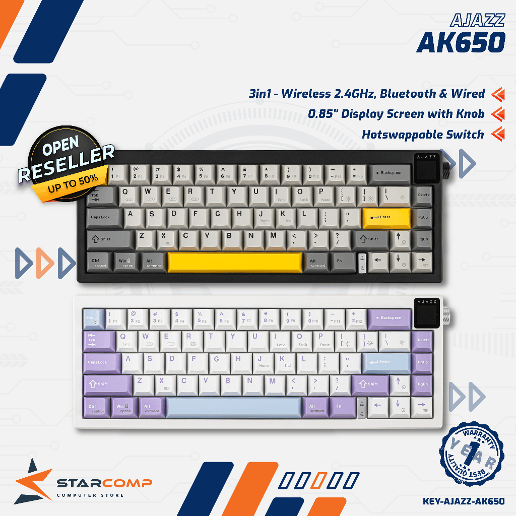 Jual Ajazz AK650 / AK-650 Mechanical Keyboard 3in1 Connection RGB with TFT Color Screen | Shopee ...