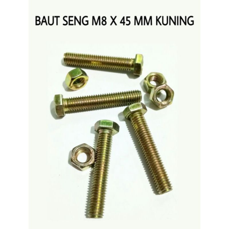 Jual Baut seng M8 x 45 mm KUNING + MUR | Shopee Indonesia