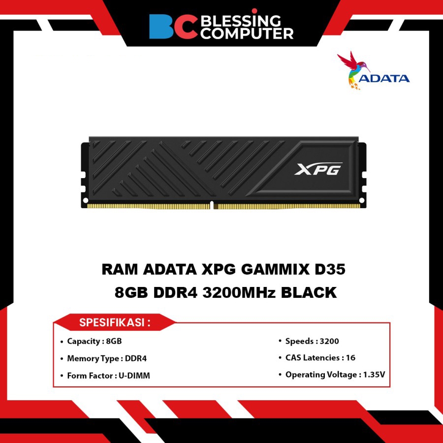 Jual RAM ADATA XPG GAMMIX D35 8GB DDR4 3200MHz BLACK | Shopee Indonesia