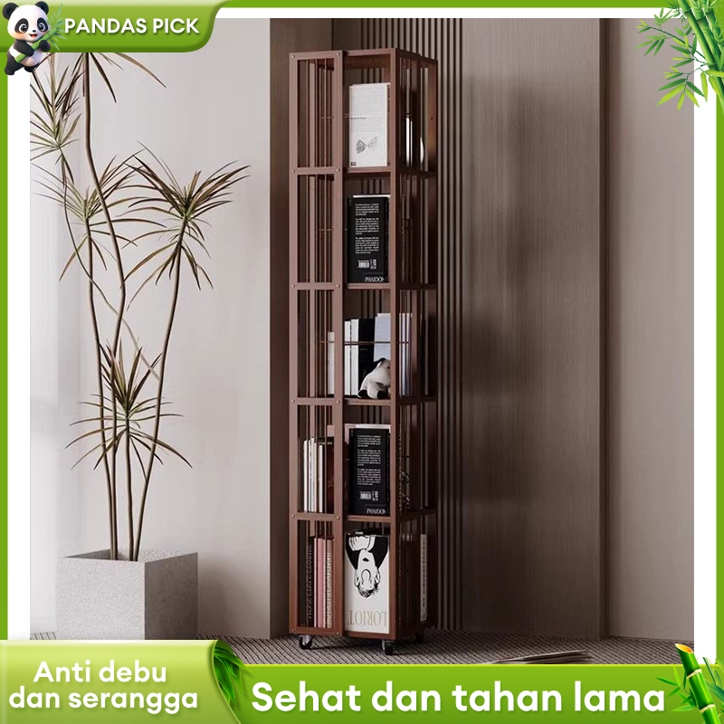 Jual Rak Buku Putar Bambu 360 Derajat Rak Buku Minimalis Rak Buku Anak ...