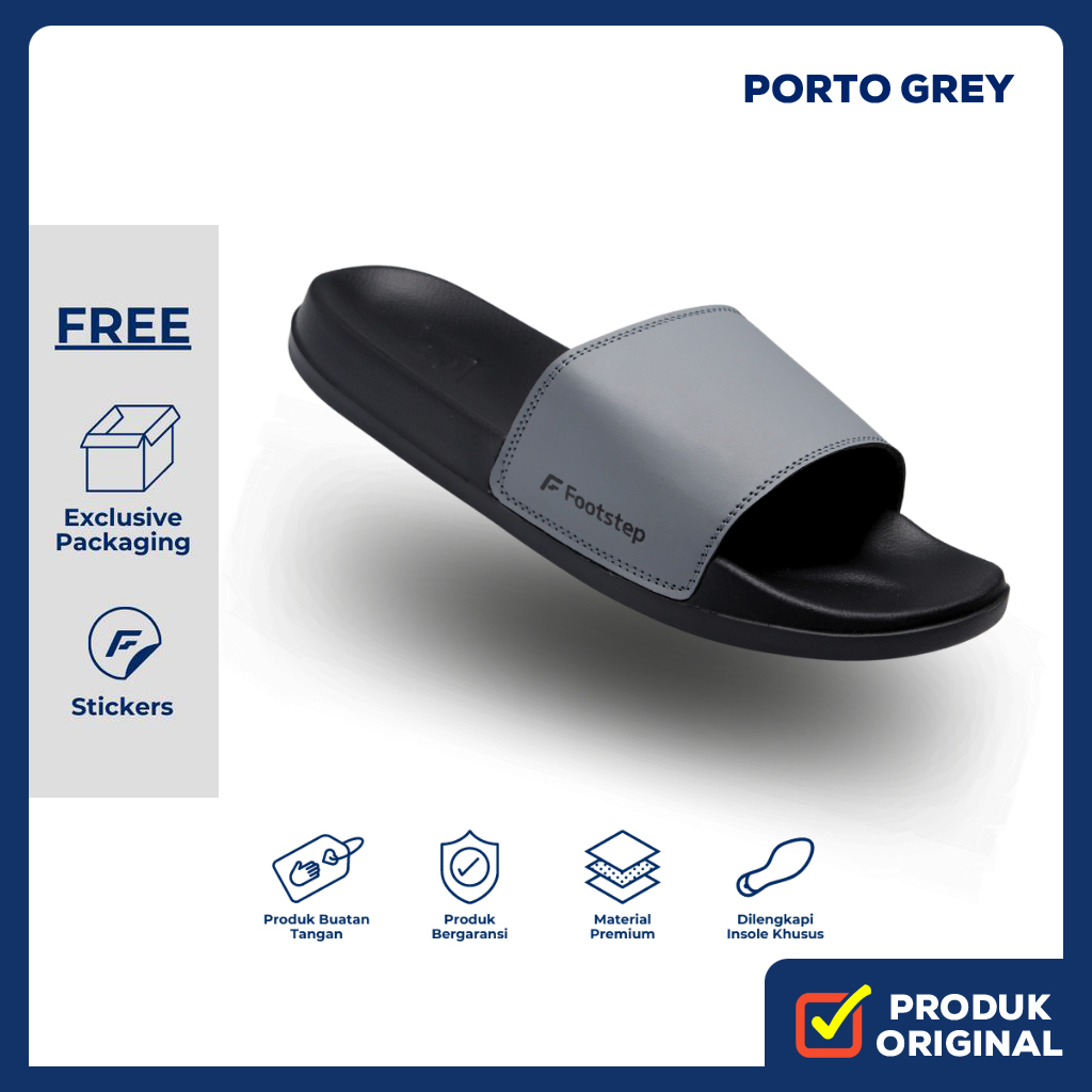 Jual PORTO GREY ORIGINAL x FOOTSTEP Sandal Casual Hitam Abu-Abu Pria ...