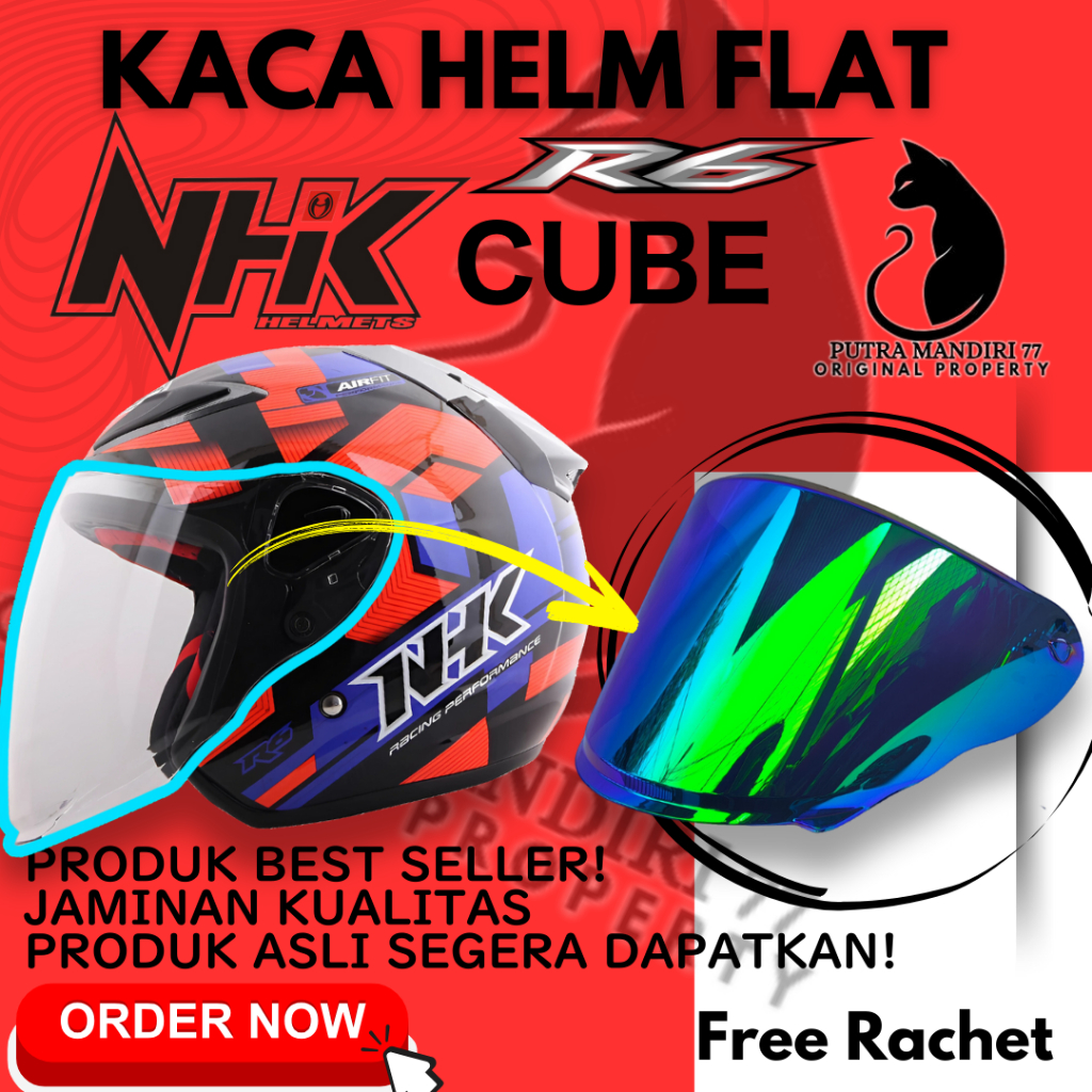 Jual Kaca Helm Flat NHK R6 CUBE produk asli dari three maestro Free ...