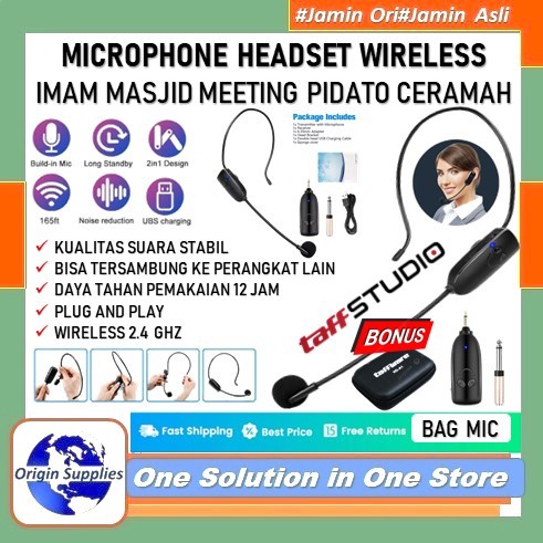 Jual COD Cepat Mic Bando Imam Masjid Wireless Microphone UHF Call Center with Transmitter / Mik ...