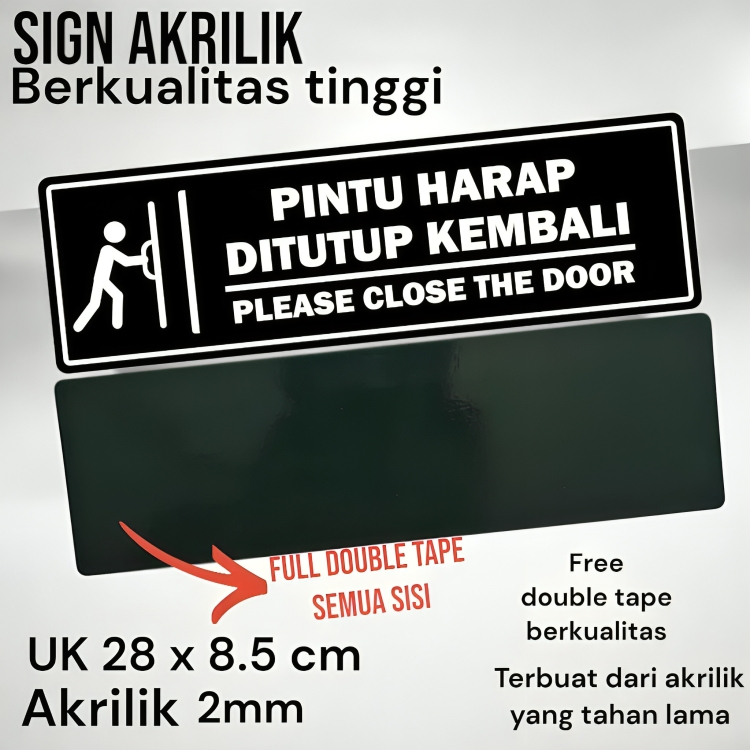 Jual SIGN AKRILIK PINTU HARAP TUTUP KEMBALI signage Akrilik Hitam Pintu Harap Tutup Kembali ...
