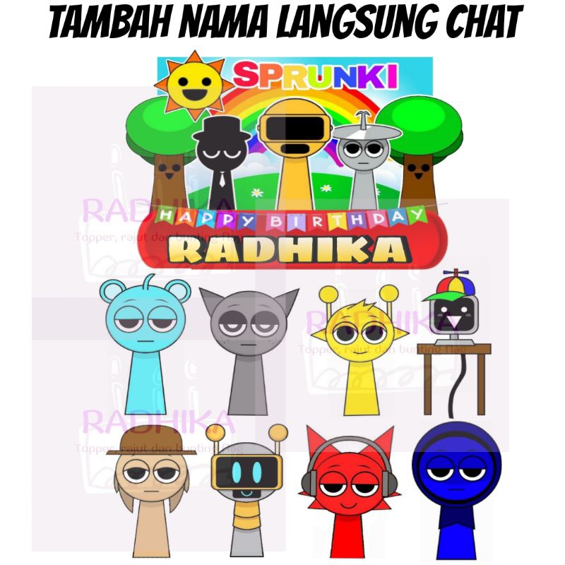 Jual Topper Sprunki custom nama happy Birthday Khitan hiasan kue ...