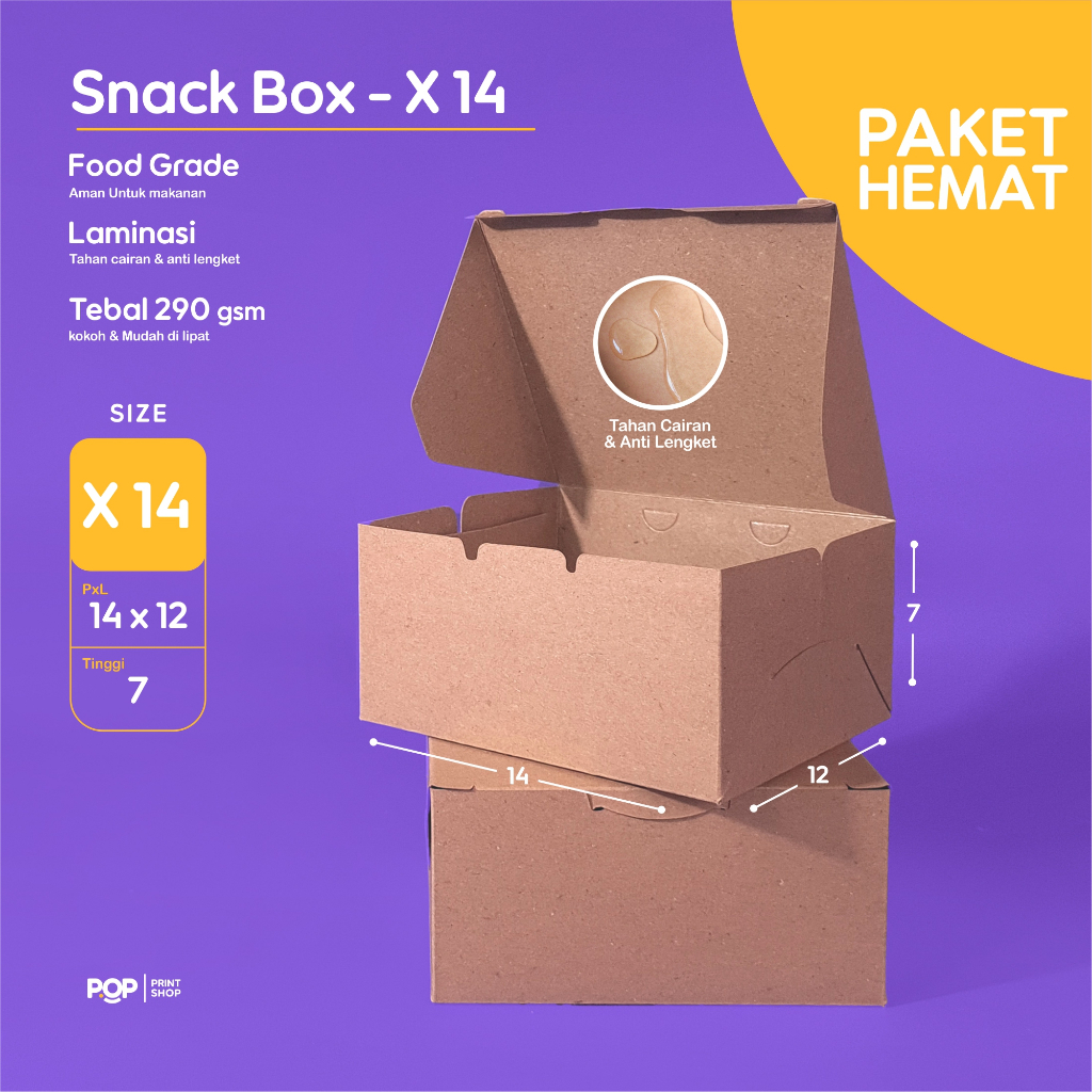 Jual Paket Hemat | X14 | Dus Kemasan Snack Box 14x12x7 | Laminasi Anti Air | Tebal 290gsm | Food ...