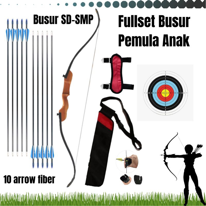 Jual Busur Panah SD-SMP Fullset Pemula Anak Lengkap Bonus 10 Arrow Fiber | Shopee Indonesia