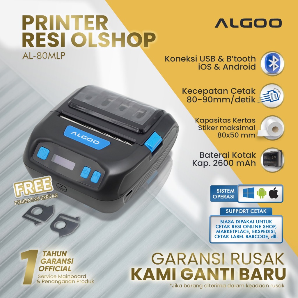 Jual ALGOO AL-80MLP Printer Label Thermal Portable Struk Nota Label Barcode Bluetooth | Shopee ...
