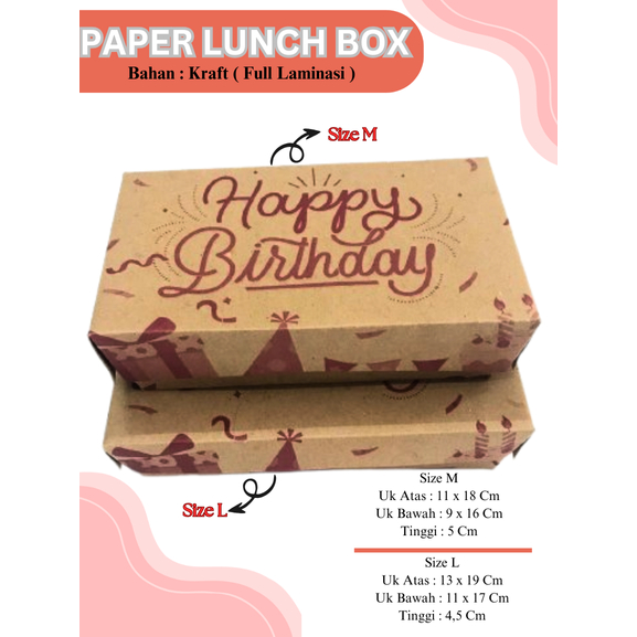 Jual (1 PCS) PAPER LUNCH BOX MOTIF HAPPY BIRTHDAY / KOTAK KEMASAN ...