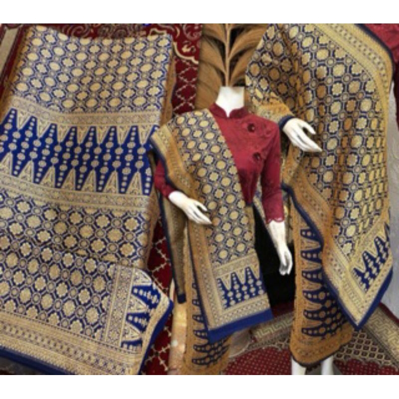 Jual SALEE 2 2 songket lepus biru gold / songket palembang asli tenun tangan | Shopee Indonesia
