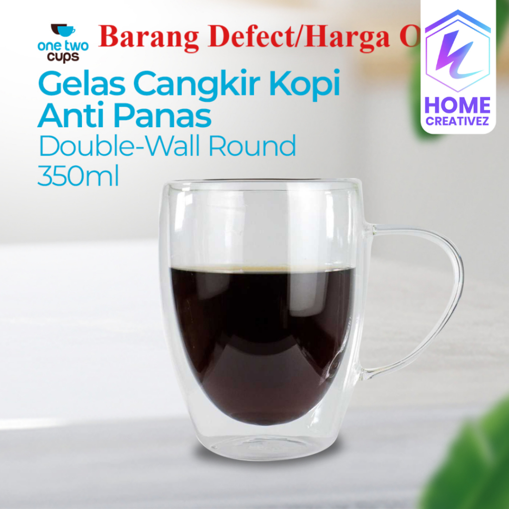 Jual (GARANSI) Homecreativez-One Two Cups Cangkir Kopi Anti Panas Double Wall Glass Round 350ml ...