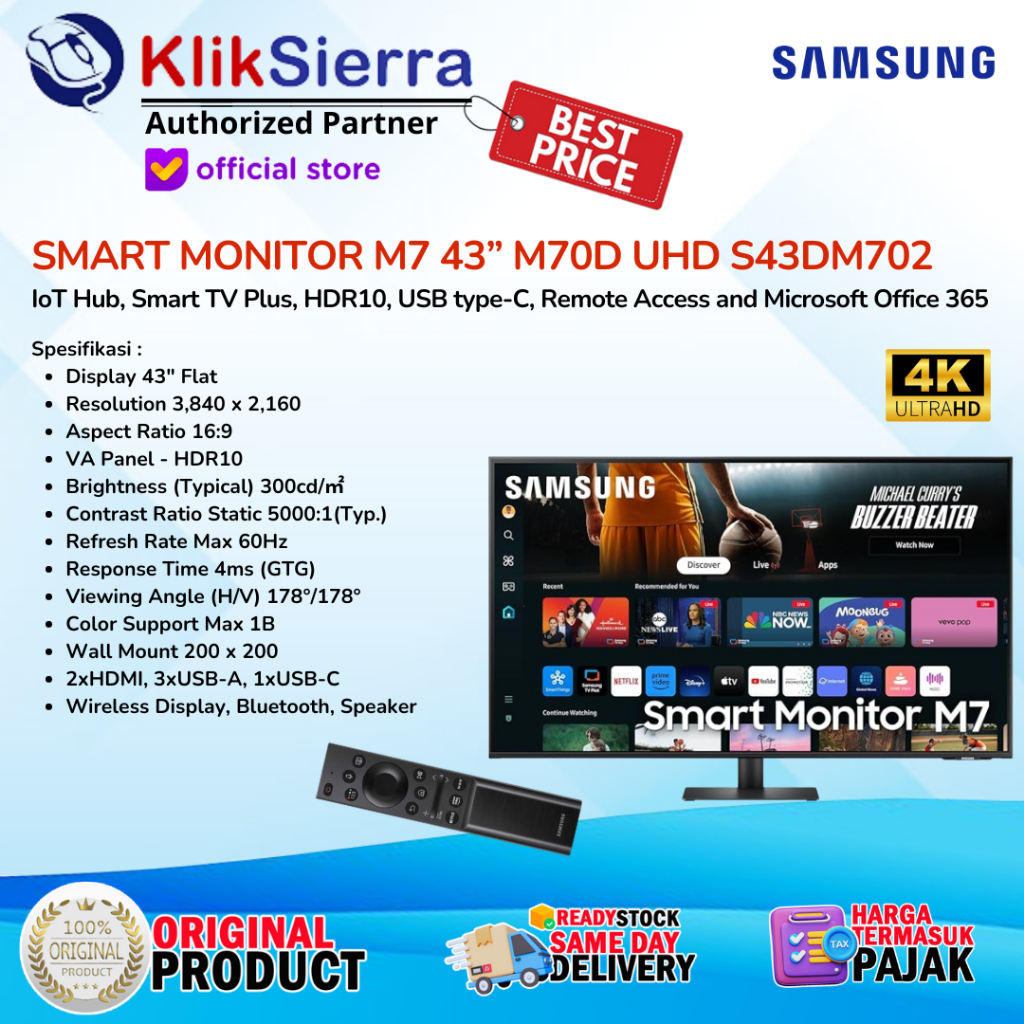 Jual SAMSUNG SMART Monitor M7 M70D 43" S43DM702 / LS43DM702 UHD 4K 4ms ...