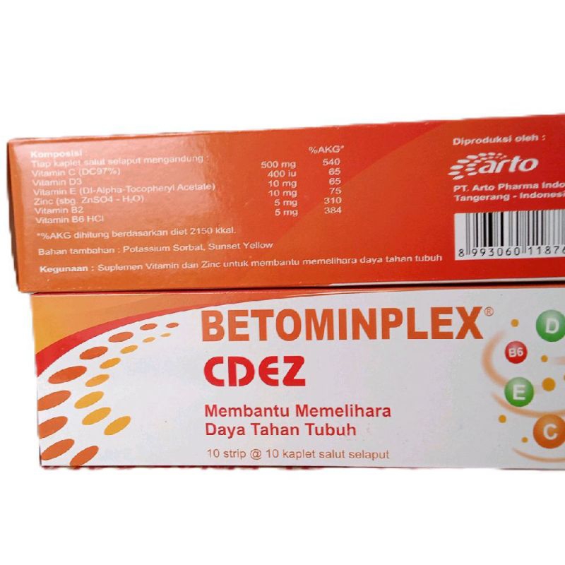 Jual BOX BETOMINPLEX CDEZ 100 KAPLET VITAMIN C D E B2 B12 ZINC ARTO ...
