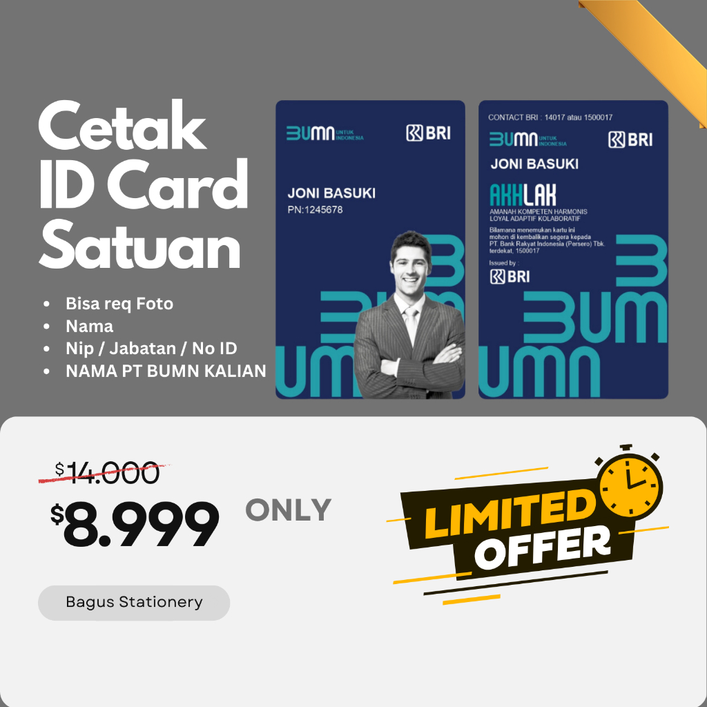 Jual READY Custom Id Card BUMN Satuan Nametag Idcard Bagus Stationery ...