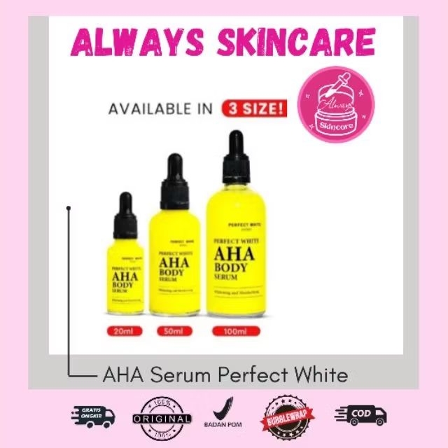 Jual ORIGINAL PERFECT WHITE AHA 50 ml 20 ml BODY SERUM WHITENING AND MOISTURIZING | Shopee Indonesia