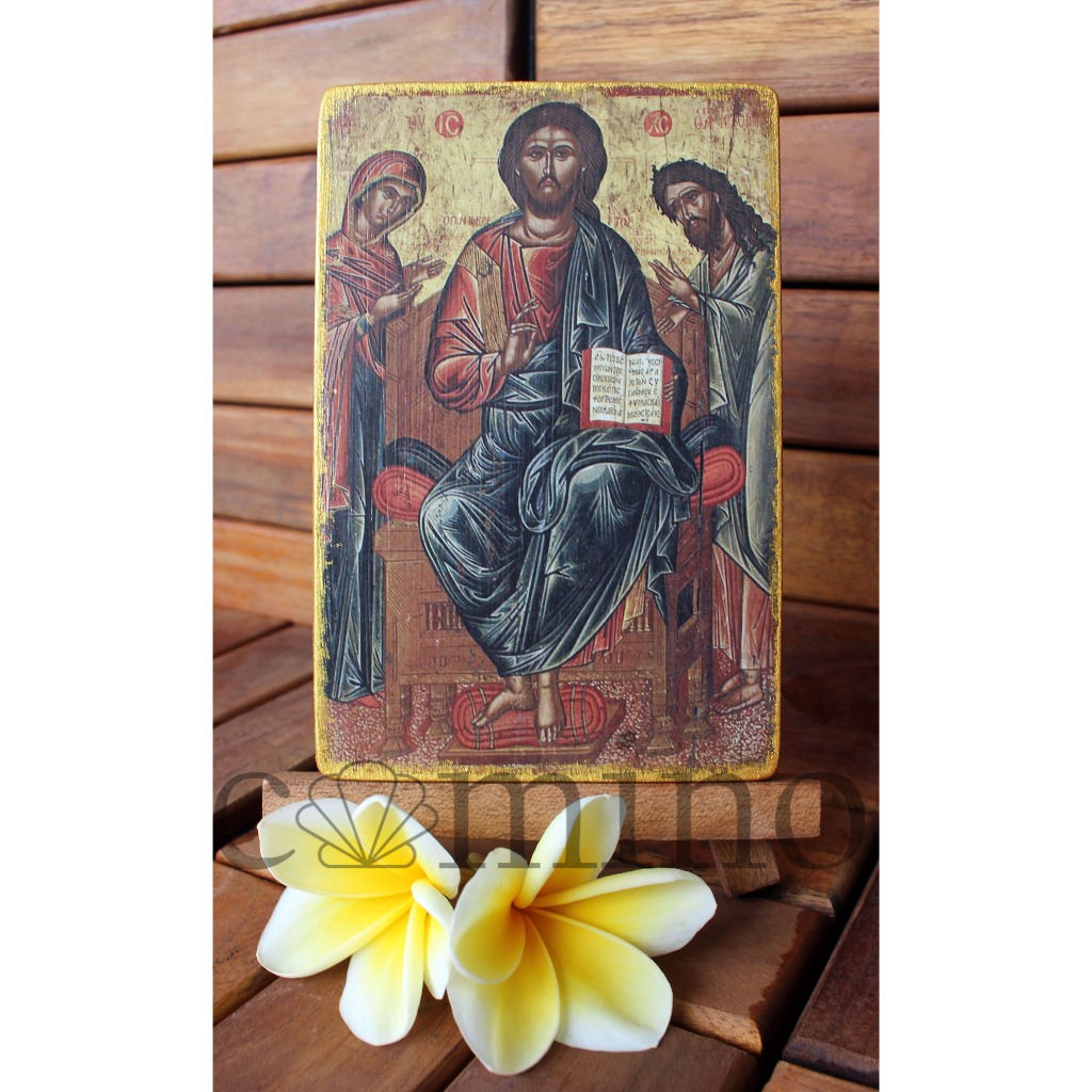 Jual Ikon Deisis Kristus Pantokrator Gaya Yunani | Christ Pantocrator Yesus Kayu Asli | Maria ...