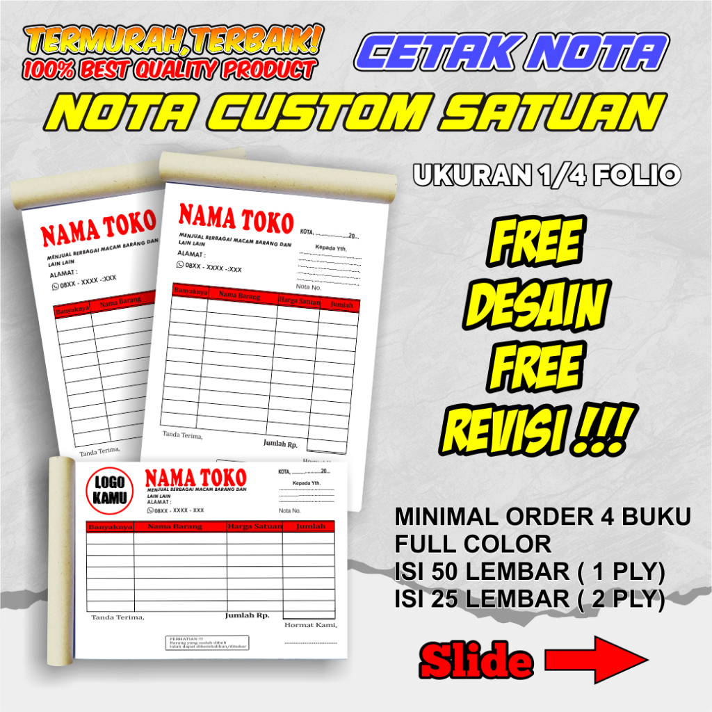 Jual Cetak Nota 1/4 Custom 1ply 2ply nota custom request nama toko ...