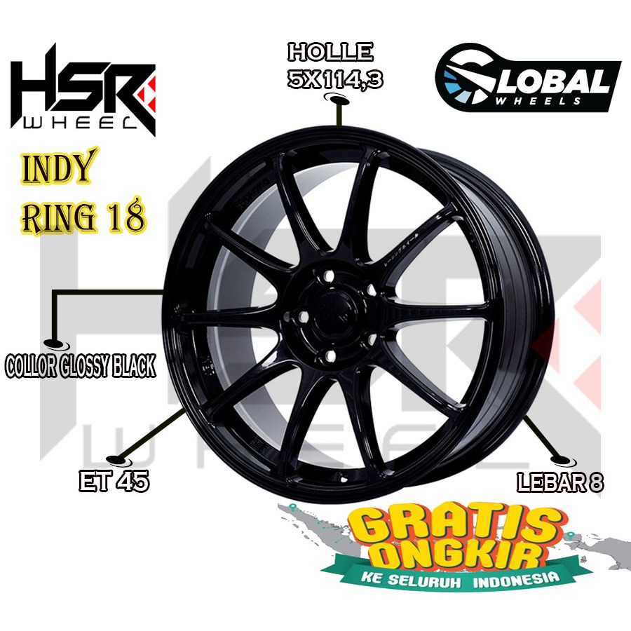 Jual Velg Mobil Jdm Ring 18 HSR Indy Glossy Black Buat Innova, Juke ...