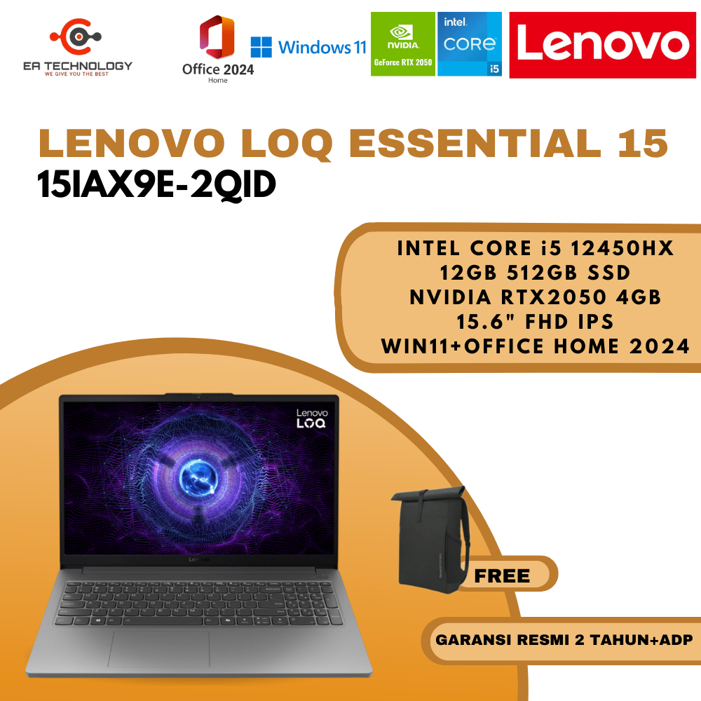 Jual LENOVO LOQ ESSENTIAL 15 15IAX9E-2QID Core i5-12450HX 12GB 512SSD ...