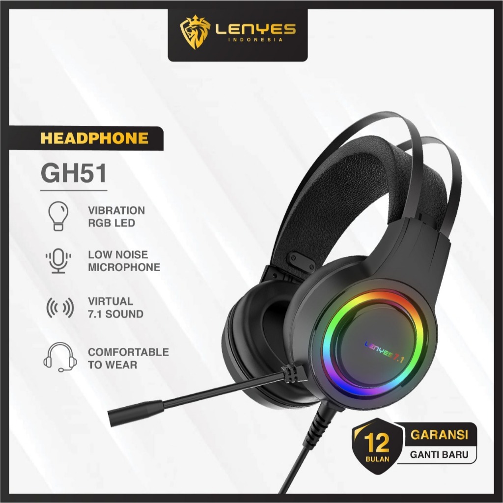 Jual LENYES GH51 Headset Gaming Vibration RGB Light Virtual 7.1 Sound ...