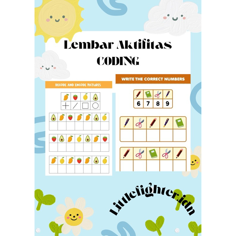 Jual A lembar aktifitas coding aktivitas worksheet printable untuk anak ...