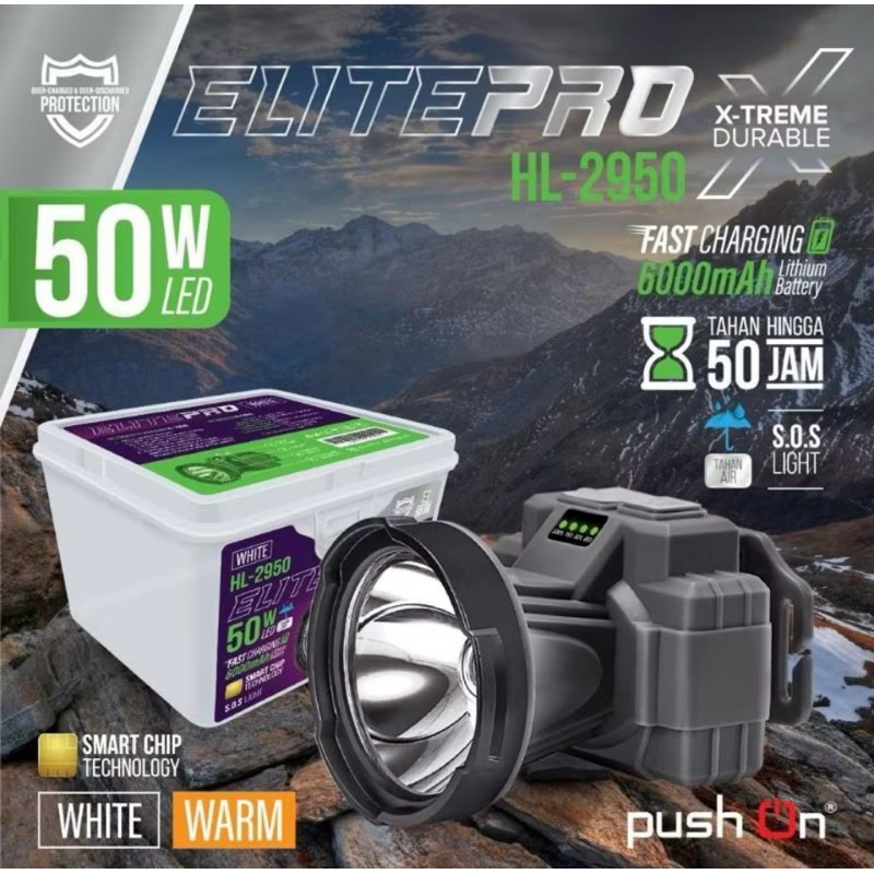 Jual Senter Kepala Charge ELITE PRO 50W HL-2950 | Shopee Indonesia