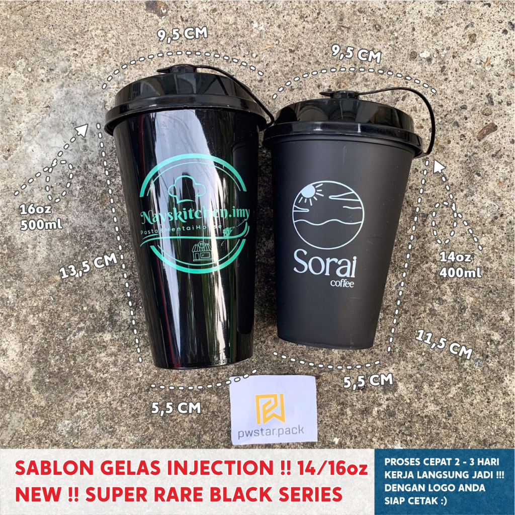 Jual SABLON CUP PP INJECTION 14oz & 16oz HITAM / BLACK Flat, Harga ...