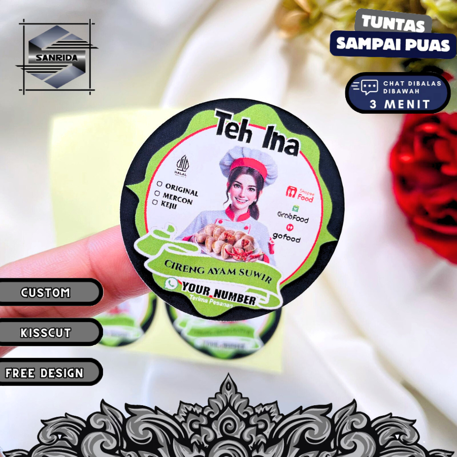 Jual Sanrida Sticker Cireng Isi Ayam Sticker Cilok Bulat Free Desain ...