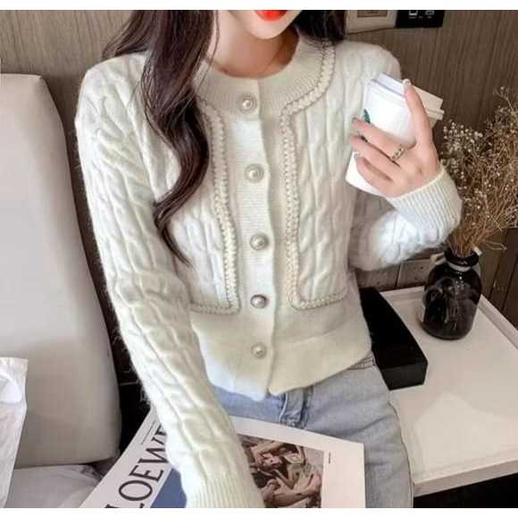 Jual Cardigan Rajut Kancing Mutiara Motif Ceble Cardigan Outer Sweater Atasan Rajut Tebal ...