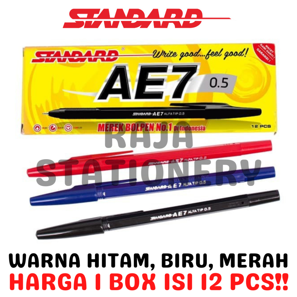 Jual STANDARD AE7 0.5 BLACK BLUE RED BALL PEN BOLPEN PENA PEN STANDARD ...