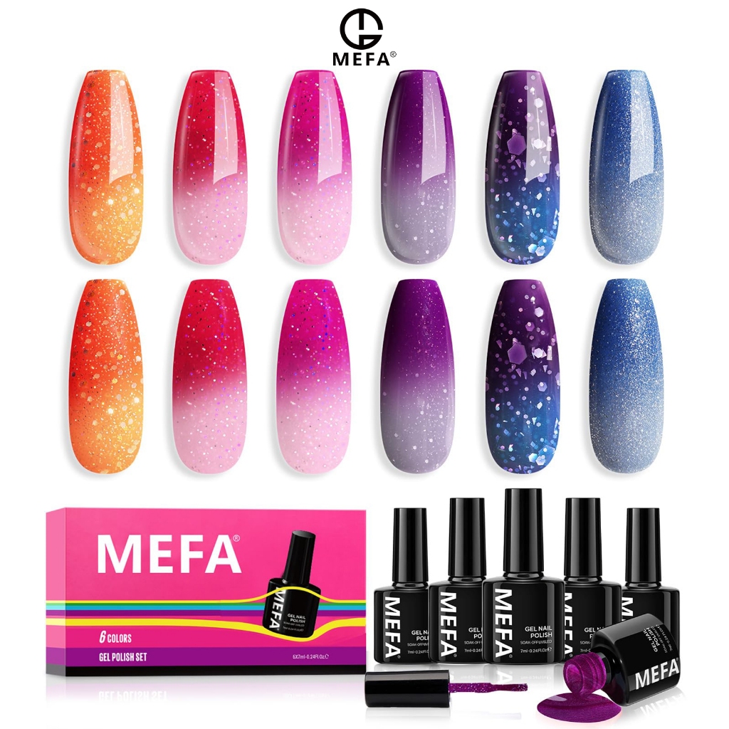 Jual MEFA Color Changing Gel Nail Polish Set 6 Colors, Winter ...
